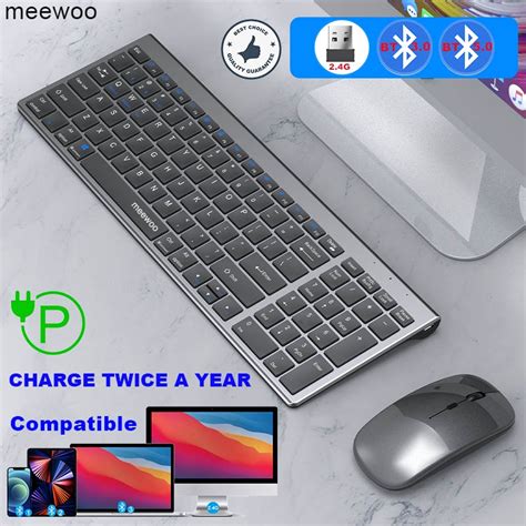 Meewoo Wireless Bluetooth Keyboard And Mouse Set 2 4ghz Mute Slim Rechargeable Keyboard Set