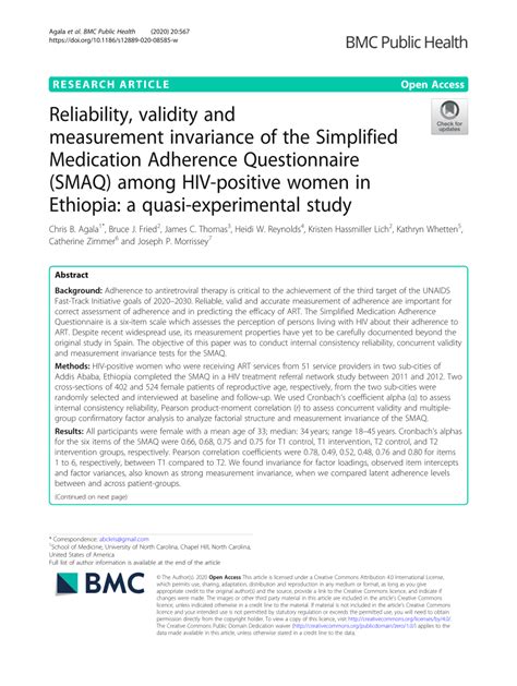 Pdf Reliability Validity And Measurement Invariance Of The Simplified Medication Adherence