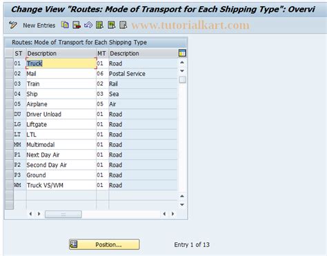 OVLA SAP Tcode C SD Tab T Shipping Types
