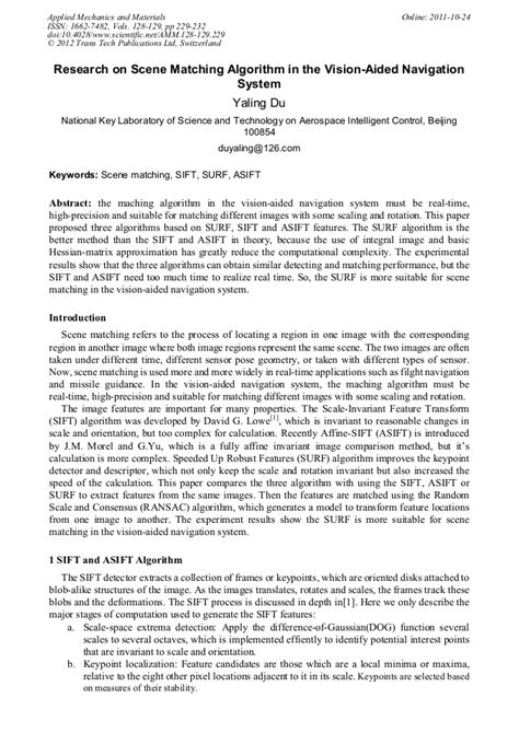 Research On Scene Matching Algorithm In The Vision Aided Navigation System Scientificnet