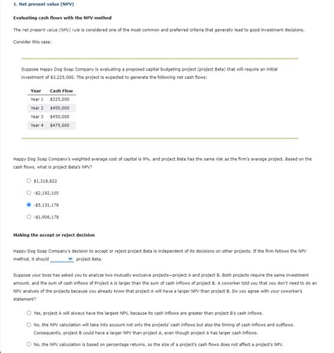 Solved 1 Net Present Value Npv Evaluating Cash Flows With