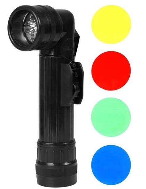 Ліхтарик ручний Чорний зі змінними лінзами червоний синій зелений жовтий Mil Tec Us Led