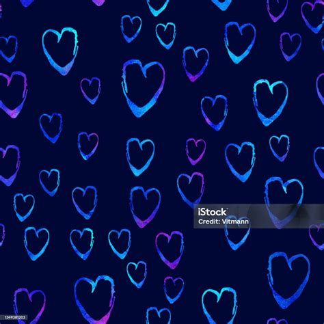 수채화 브러쉬 하트 매끄러운 패턴 사랑 그레인지 핸드 페인팅 디자인 블루 컬러 키즈 패브릭 과 섬유를위한 현대적인 그룽 콜라주