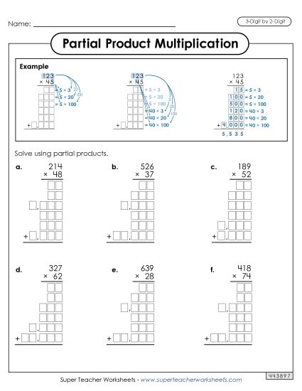 Partial Products Multiplication Worksheets