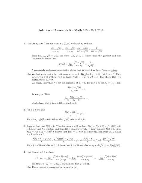 Analysis I Homework 9 With Solutions Math 313 Docsity