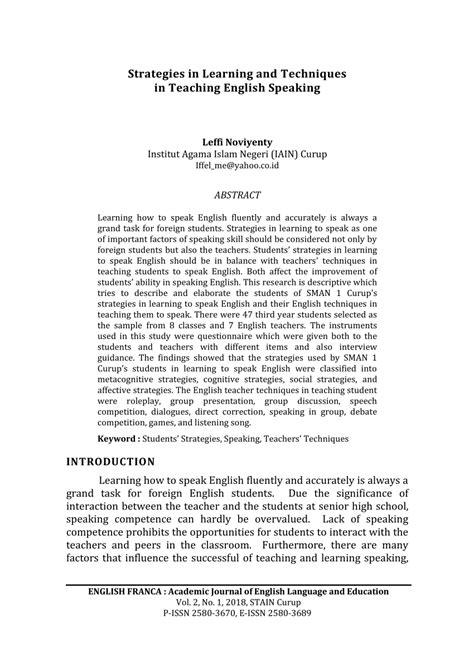 Pdf Strategies In Learning And Techniques In Teaching English Speaking
