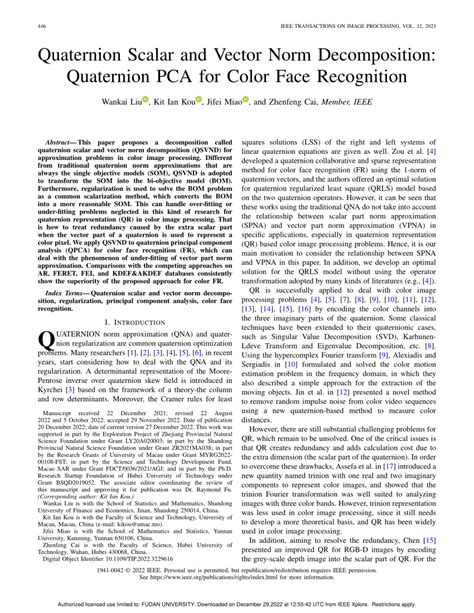 Pdf Quaternion Scalar And Vector Norm Decomposition Quaternion Pca For Color Face Recognitionpdf