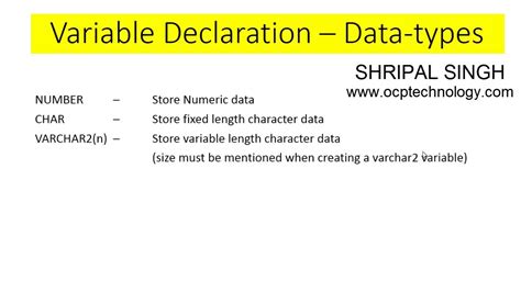 Plsql Tutorial How To Variable Declaration Datatypes In Plsql Youtube