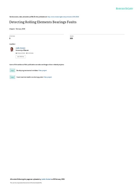 Detecting Rolling Elements Bearings Faults February 2020 Pdf