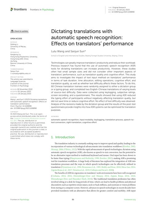 Pdf Dictating Translations With Automatic Speech Recognition Effects On Translators Performance