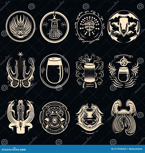 Set Of Vintage Tattoo Emblems Labels Badges And Design Elements Stock