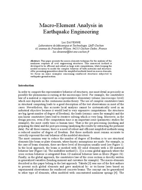 Macro Element Analysis For Seismic Pdf Earthquake Engineering Beam Structure