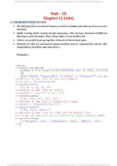 Unit Iii Python Notes Bsc 1st Year 2nd Semester Data Science