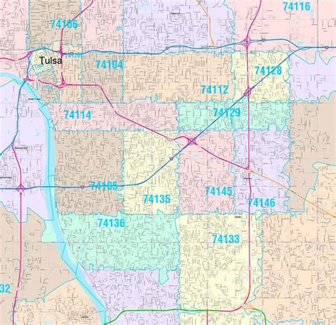 Color Cast Zip Code Style Wall Map Of Tulsa Ok By Market Maps