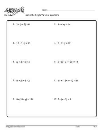 Single Variable Equation Worksheet 5 Worksheets