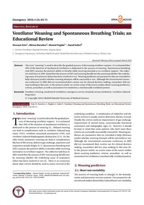 6 Educational Review Weaning 2016 Emergency 2016 4 2 65 Original Research Ventilator