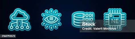 Set Line Network Cloud Connection Artificial Intelligence Ai Binary