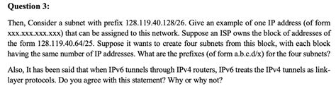 question 3 then consider a subnet with prefix 1281194012826 give an