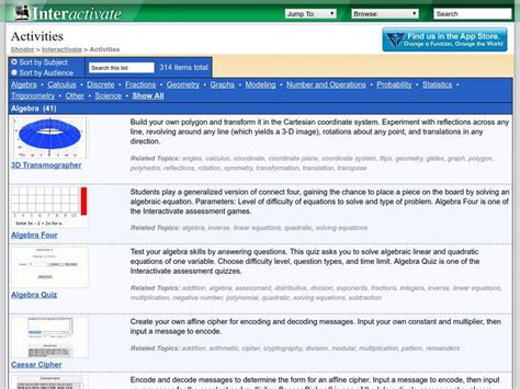 shodor interactivate activities activity for 9th 10th grade lesson