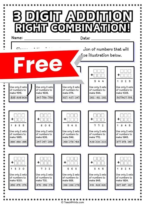 Free 3 Digit Addition With Regrouping Worksheets Teach Prints