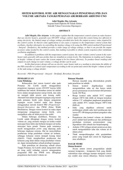 Sistem Kontrol Suhu Air Menggunakan Pengendali Pid Dan Volume Air Pada Tangki Pemanas Air
