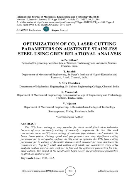 Co2 Laser Cutting Optimization Grey Relational Analysis