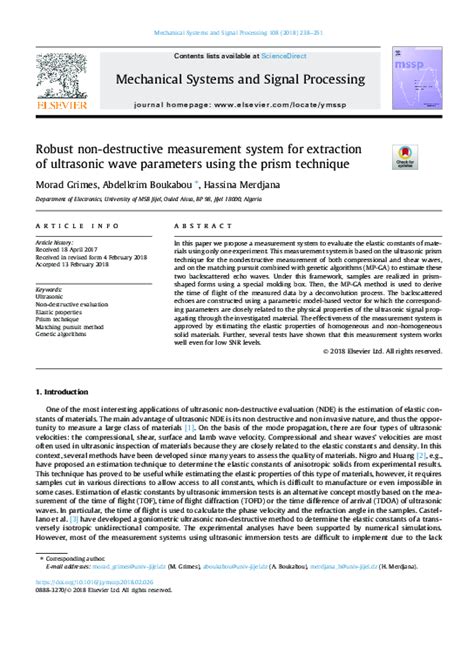 Pdf Robust Non Destructive Measurement System For Extraction Of