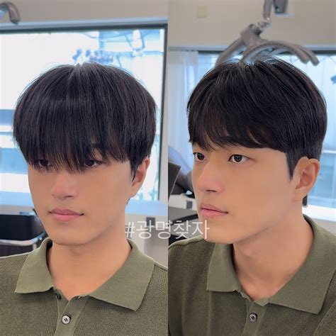 내린 머리도 입체적이게😊 시스루펌 아이롱펌 시술로 앞머리 모류부터 뿌리 볼륨 자연스러운 컬 동시에 작업해 간편하게 털어 말리면 끝 남자 머리는 광명찾자 시스루컷