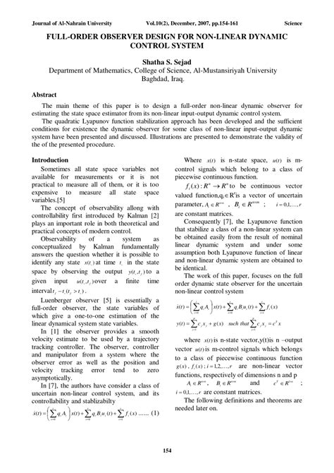 PDF FULL ORDER OBSERVER DESIGN FOR NON LINEAR DYNAMIC CONTROL SYSTEM