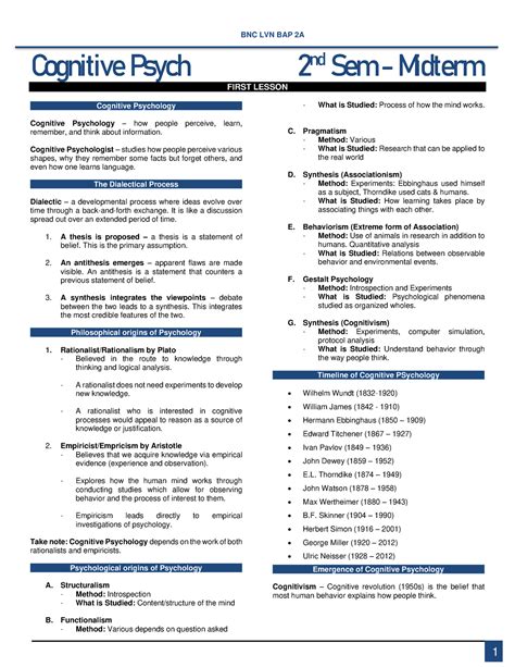 Cog Psych Reviewer Cognitive Psychology Introduction Notes