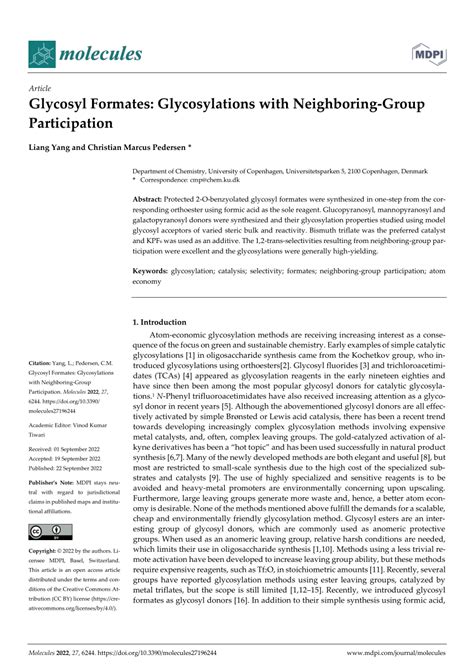 Pdf Glycosyl Formates Glycosylations With Neighboring Group