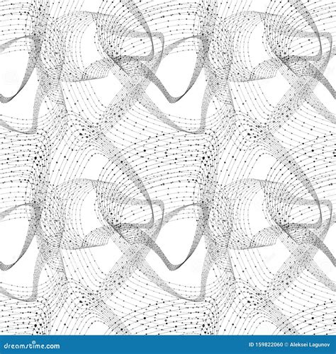 Vector Seamless Abstract Pattern With Wireframe Swirles Technology Drawing Background