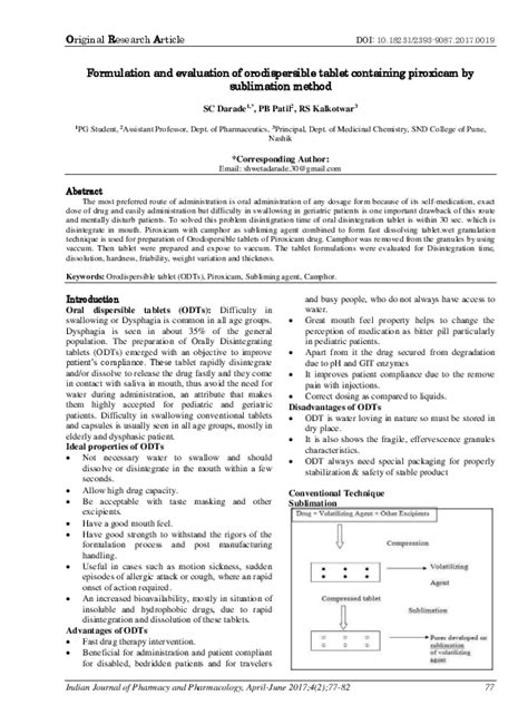 Pdf Formulation And Evaluation Of Orodispersible Tablet Containing