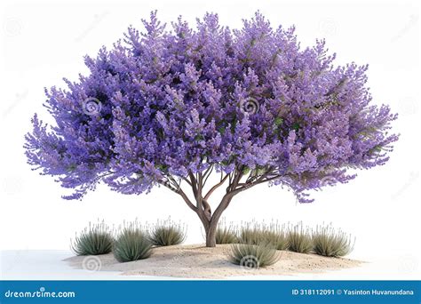 Aromatic Lavender Tree With Purple Flowers Isolated On White For