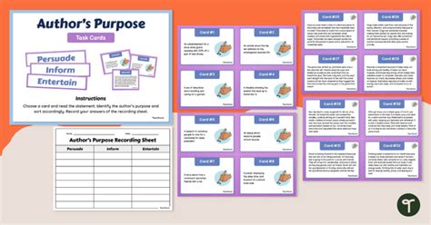 Authors Purpose Sorting Activity Teach Starter