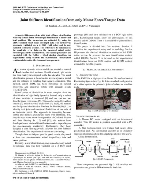 pdf joint stiffness identification from only motor force torque data
