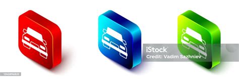 흰색 배경에 격리 된 등색 자동차 아이콘 빨간색 파란색 및 녹색 사각형 버튼 벡터 3차원 형태에 대한 스톡 벡터 아트 및 기타 이미지 3차원 형태 개념 교통 Istock