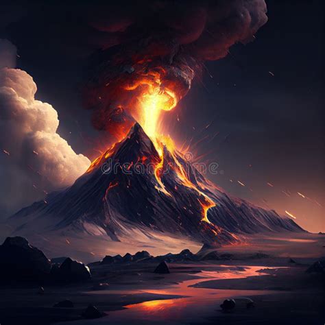 Fictional Volcano In Full Eruption Stock Illustration Illustration Of Crater Volcano