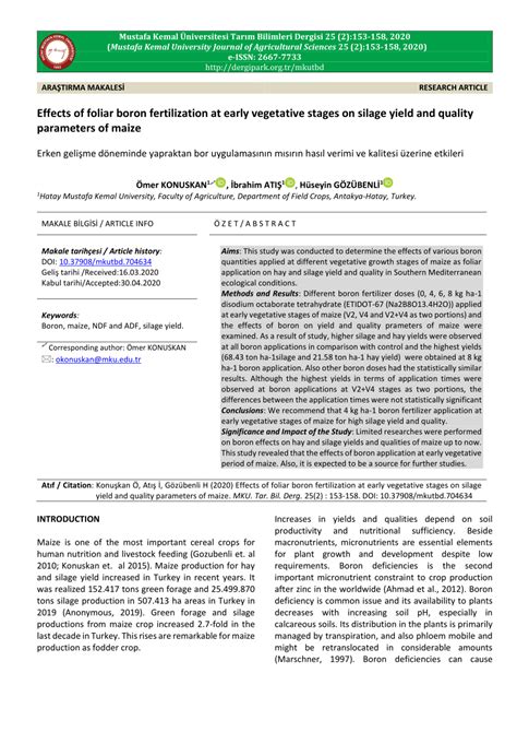 Pdf Effects Of Foliar Boron Fertilization At Early Vegetative Stages