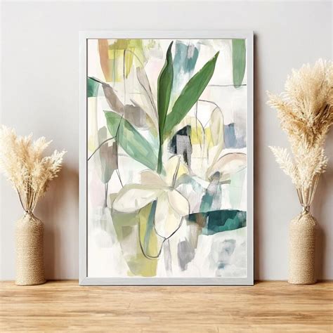 Abstract Botanical Wall Art Print Minimalist Green And Neutral Floral