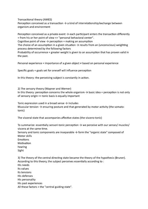 Transactional Theory Cognitive Psychology Transactional Theory
