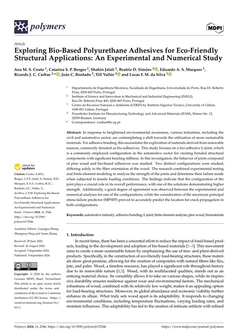Pdf Exploring Bio Based Polyurethane Adhesives For Eco Friendly