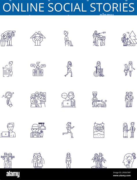 Online Social Stories Line Icons Signs Set Design Collection Of Networking Socializing