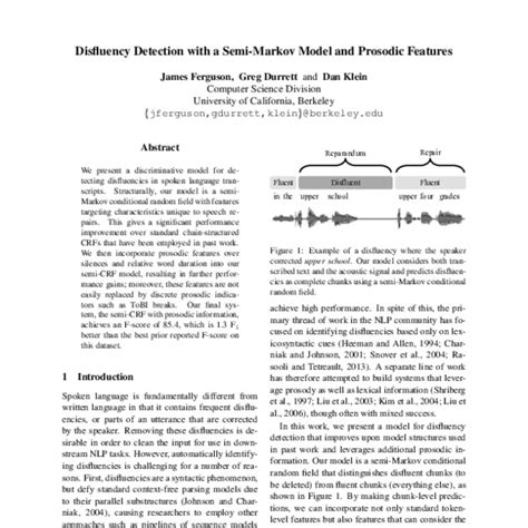 Disfluency Detection With A Semi Markov Model And Prosodic Features Acl Anthology
