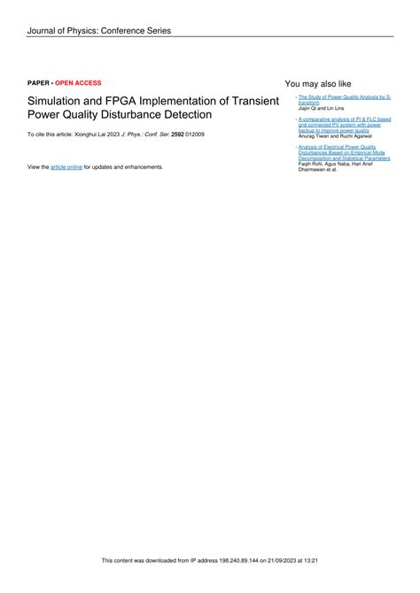 Pdf Simulation And Fpga Implementation Of Transient Power Quality Disturbance Detection