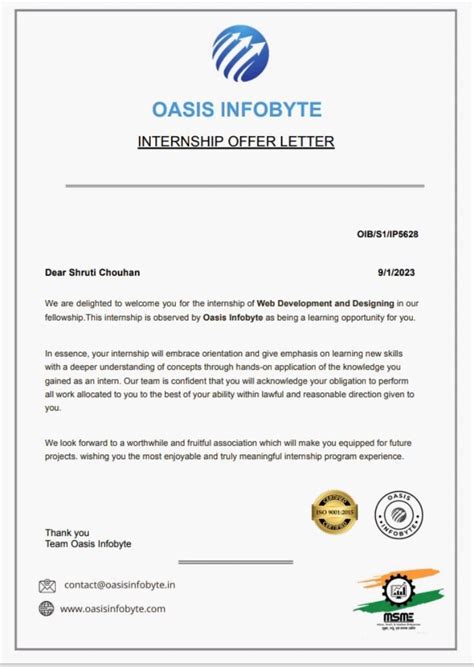Hey Connections Thrilled To Inform You That I Get An Internship Offer Letter From Oasis