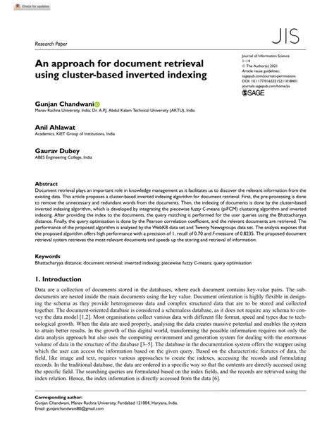 Pdf An Approach For Document Retrieval Using Cluster Based Inverted