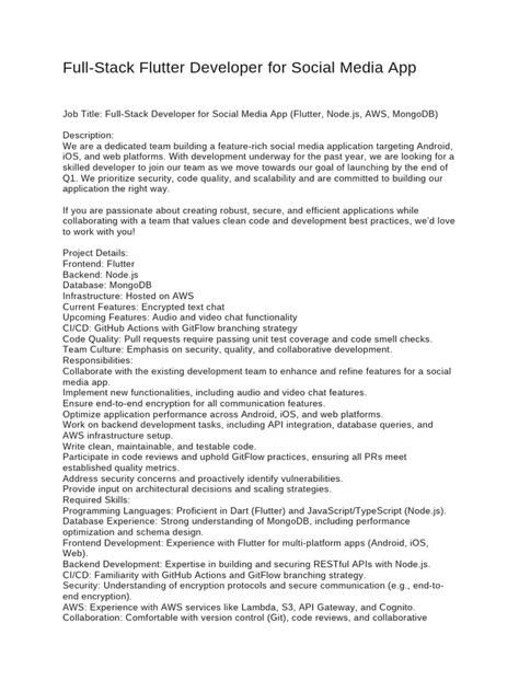 Full Stack Flutter Developer Pdf Computing Information Technology