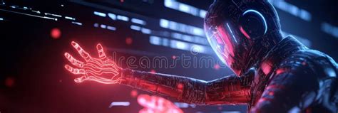 Glowing Hands Typing On Keyboard Mysterious Robotic Figure With