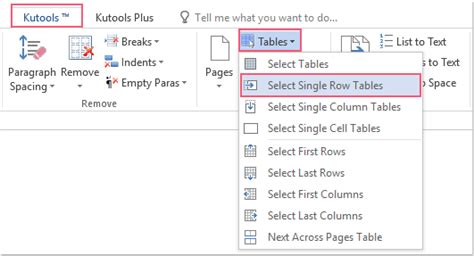 Quickly Select All Single Row Tables In Word